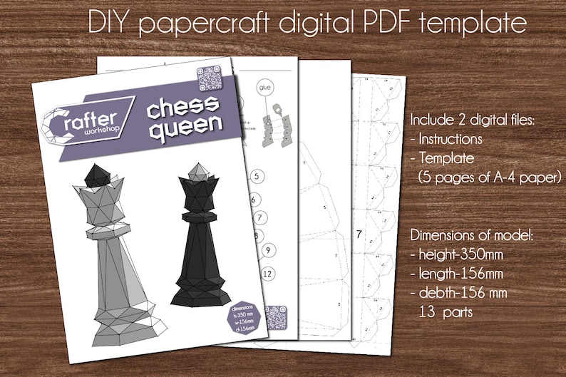 Chess Queen Papercraft PDF Template, for DIY, 3D Origami, Paper ...