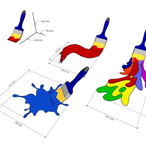 Papercraft 3d Brush With Paint, Low Poly Papercraft Brush Template ...