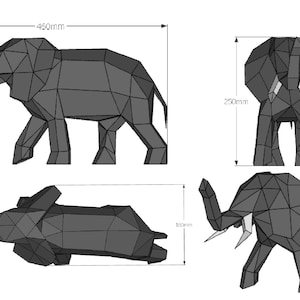 Lowpoly Papercraft Elephant, PDF Template, DIY, 3D Origami, Paper ...