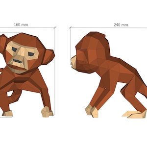 Papercraft 3d Monkey Digital Template, DIY Monkey Pattern, 3D Origami, Paper Monkey, Paper ...