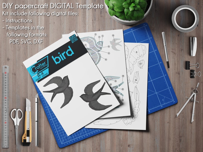 Papercraft 3D Swallow Bird Digital Template for DIY Wall Decoration ...
