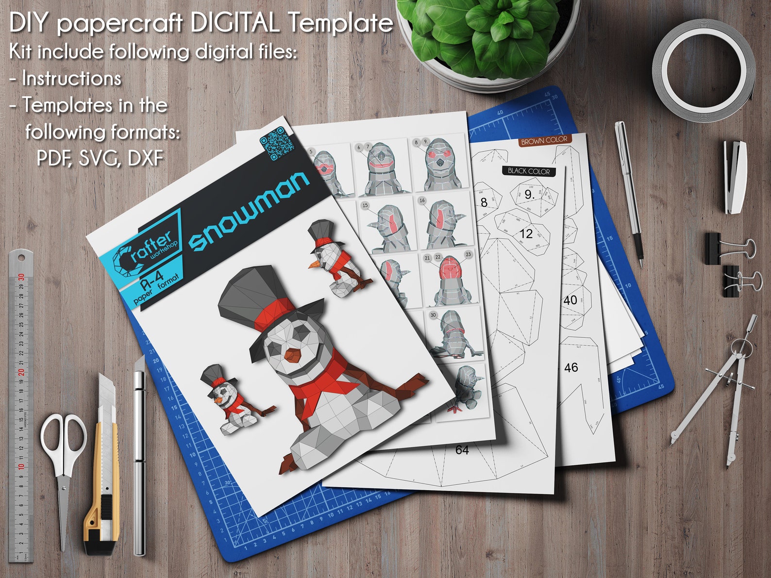Papercraft New Year Snowman, Low Poly Christmas Snowman Template, New ...