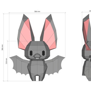 Papercraft Halloween Vampire and Bat, Low Poly Vampire and Bat Template ...