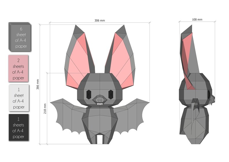 Papercraft Halloween Vampire and Bat, Low Poly Vampire and Bat Template ...