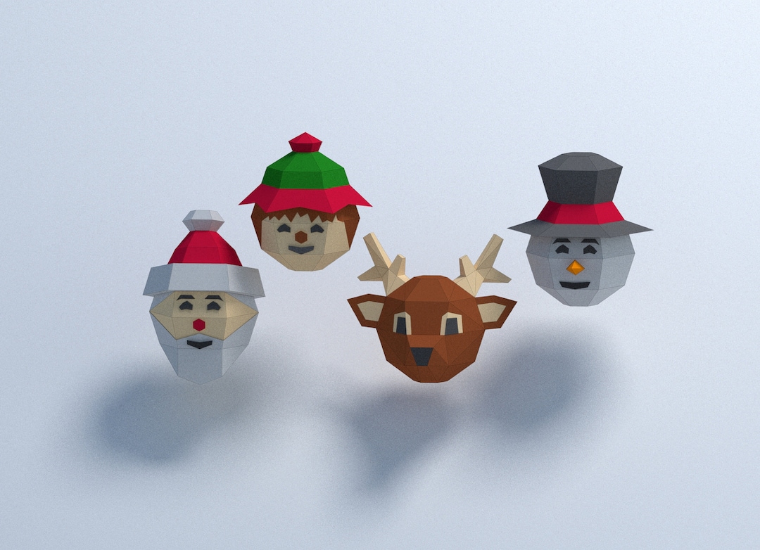 Papercraft Christmas Tree Toys, Low Poly Christmas Template, New Year ...