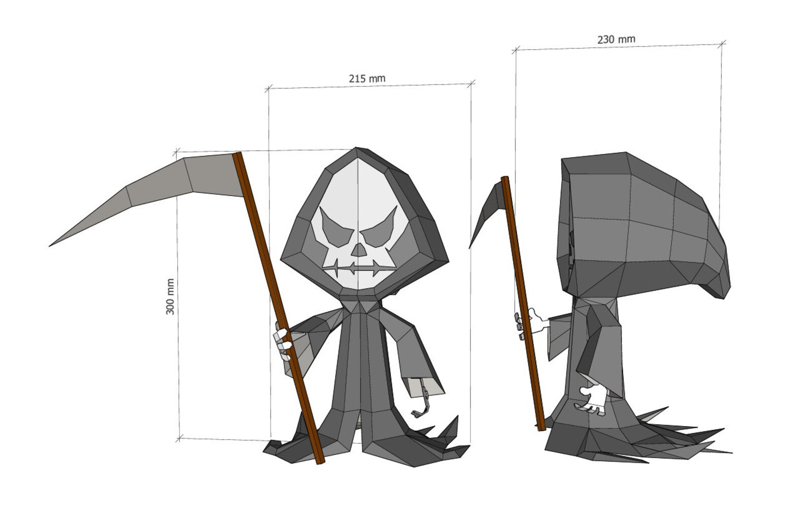 Papercraft 3d Halloween Grim Reaper, Lowpoly Hooded Skeleton Template ...