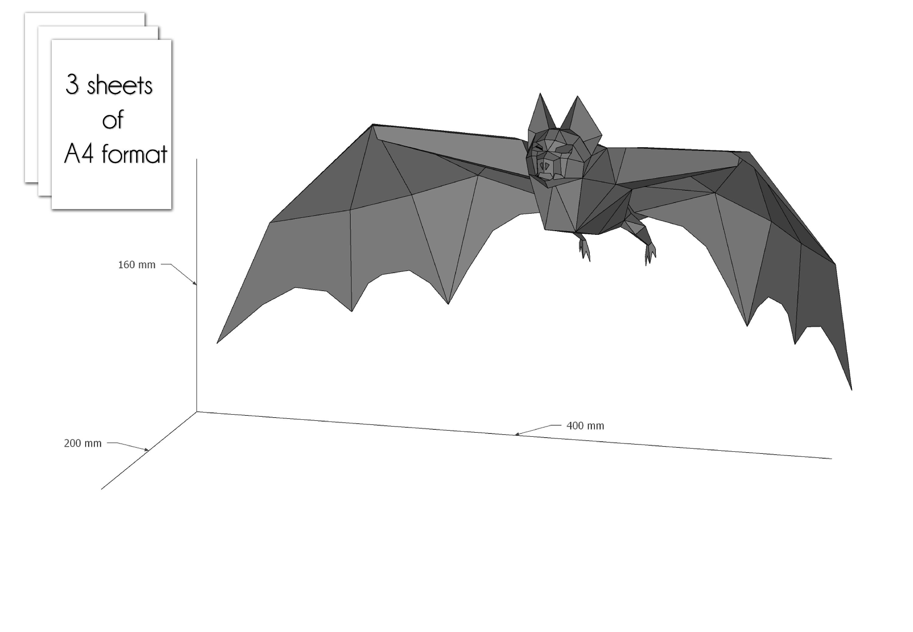 Papercraft PDF Halloween Bat, SVG Pepakura Bat Template, Low Poly ...