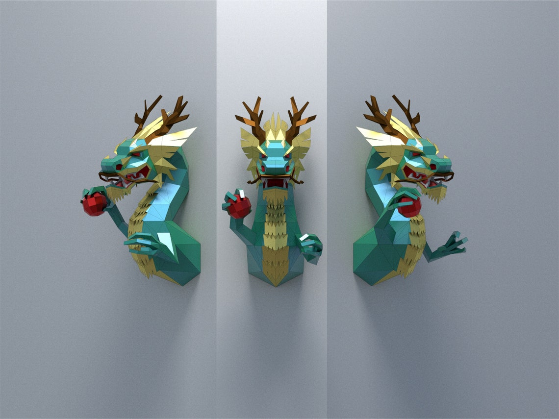 3D Papercraft Chinese Dragon, Low Poly Dragon SVG Template, Paper Decor ...