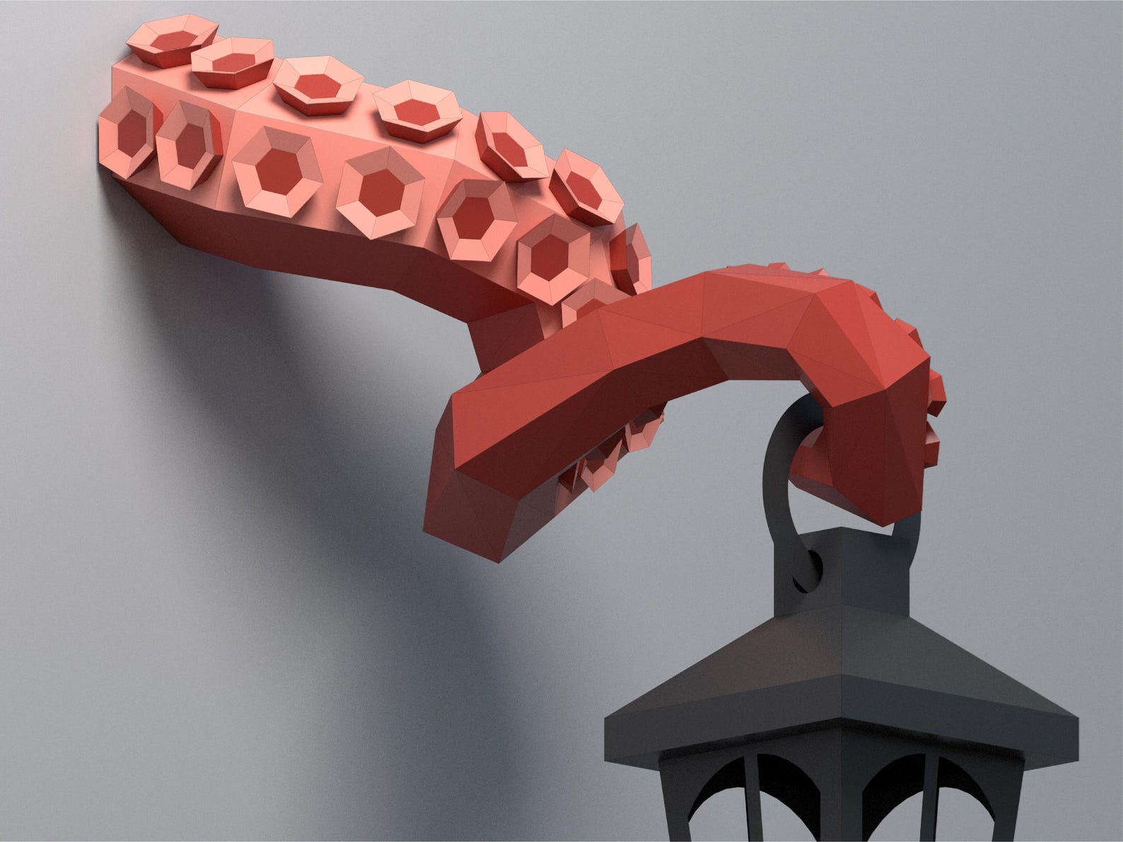 Papercraft Halloween Lantern in Octopus Tentacle, Low Poly Lantern ...