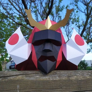Papercraft 3d Samurai Helmet Mask PDF Digital Template, Low Poly Paper ...