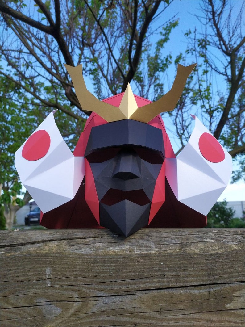 Samurai Helmet Mask 3D Papercraft Template Low Poly Paper - Etsy