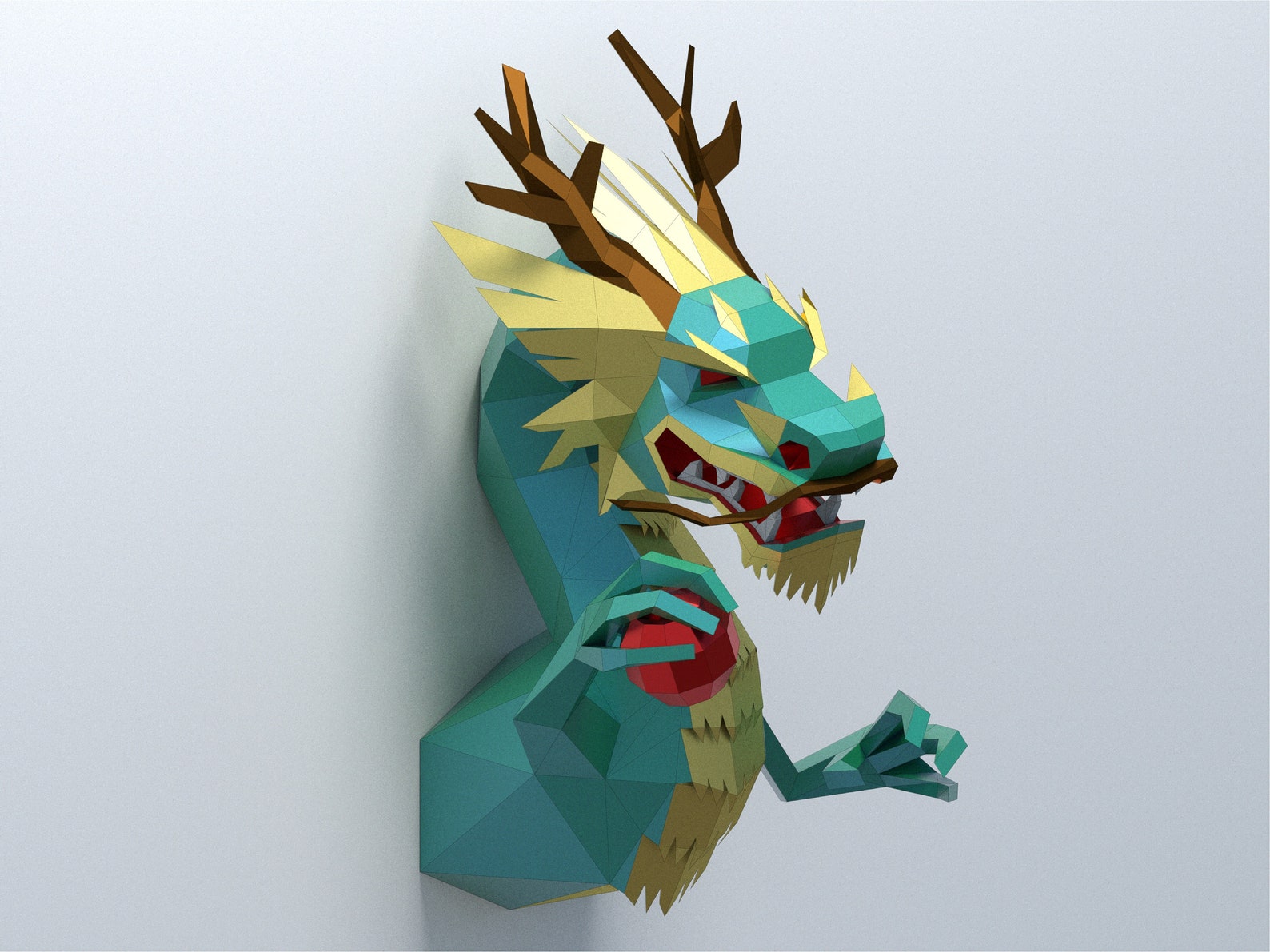 3D Papercraft Chinese Dragon, Low Poly Dragon SVG Template, Paper Decor ...
