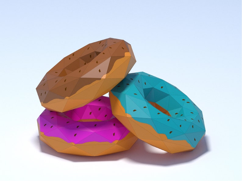 3D Papercraft Donut PDF Template, DIY Donut, Low Poly Paper Food, SVG ...