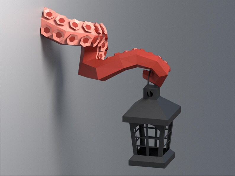Papercraft Halloween Lantern in Octopus Tentacle, Low Poly Lantern ...