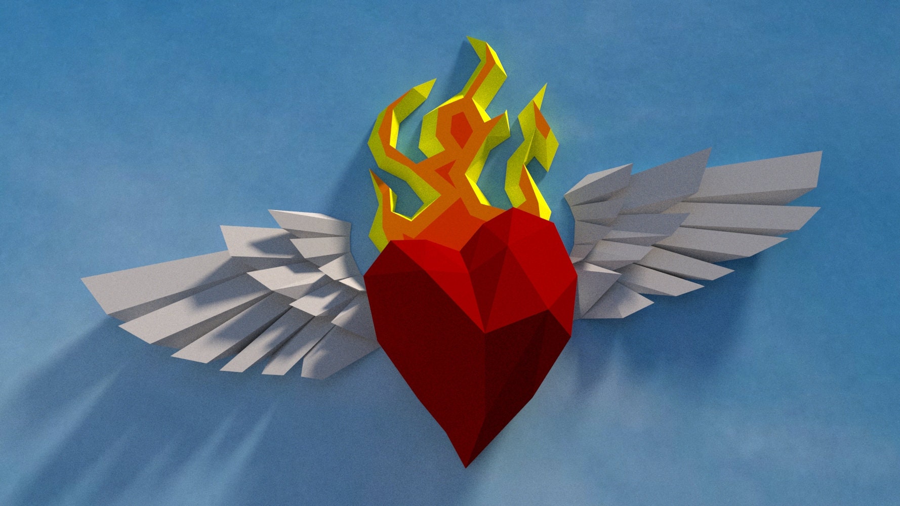Papercraft Heart Paper Winged Heart Heart Template PDF - Etsy