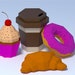 Papercraft 3d Cup of Coffe, Donut, Cupcake, Croissant, Low Poly ...