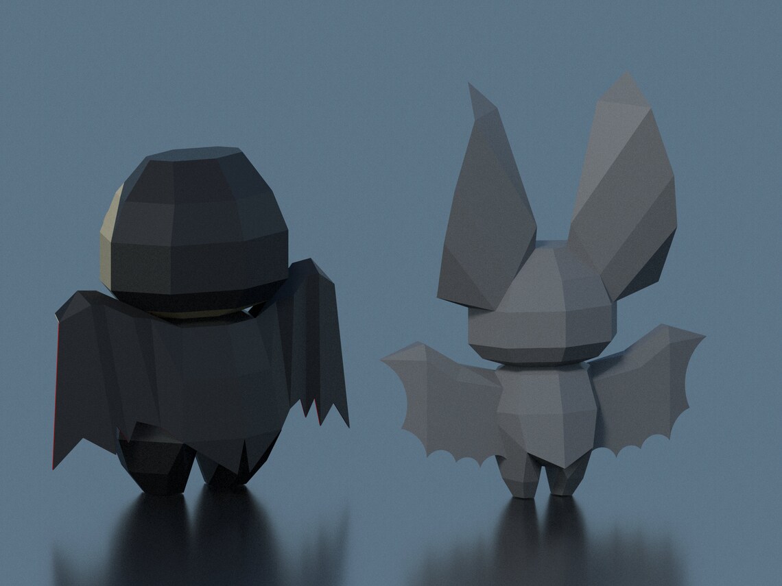 Papercraft Halloween Vampire and Bat, Low Poly Vampire and Bat Template ...