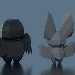 Papercraft Halloween Vampire and Bat, Low Poly Vampire and Bat Template ...