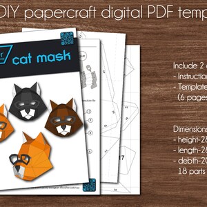 Papercraft Cat Mask PDF Digital Template for for DIY, Origami Paper Cat ...