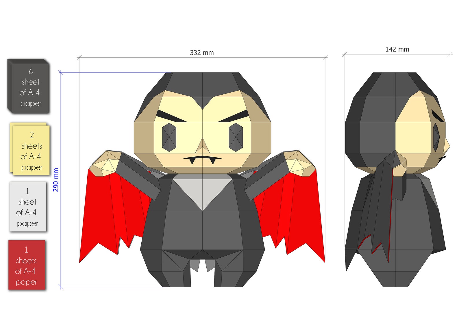 Papercraft Halloween Vampire and Bat, Low Poly Vampire and Bat Template ...
