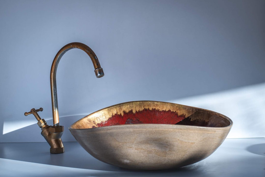 Gold Feather Handcrafted Sink by Naiimpottery | Ceramic Unique Sink ...