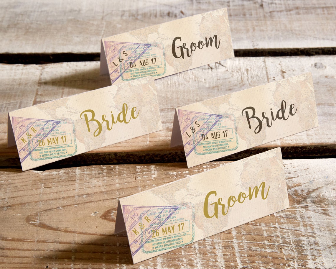 Personalised Table Place Names // Map, Passport Stamps and Bespoke ...