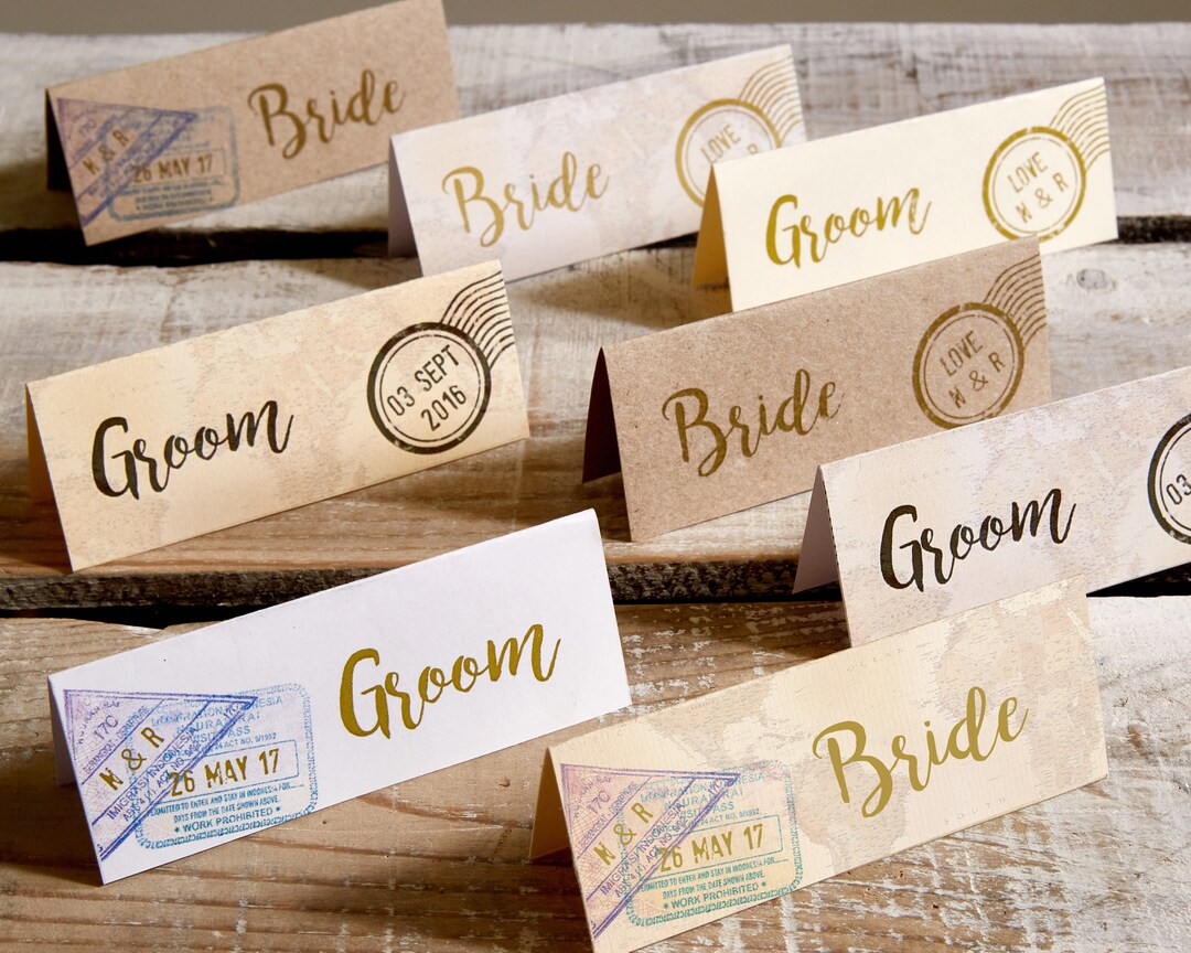 Personalised Table Place Names // Map, Passport Stamps and Bespoke ...