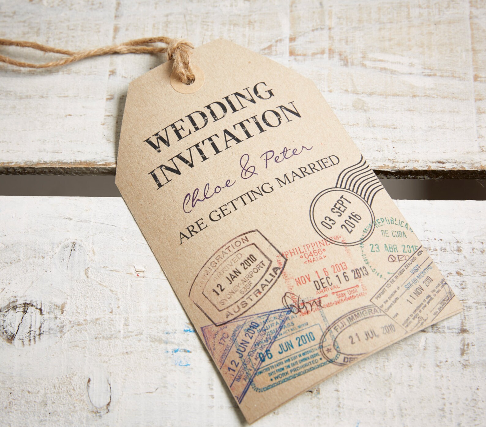 Vintage Style Kraft Luggage Tag Wedding Invitations and Rsvp's, Printed ...