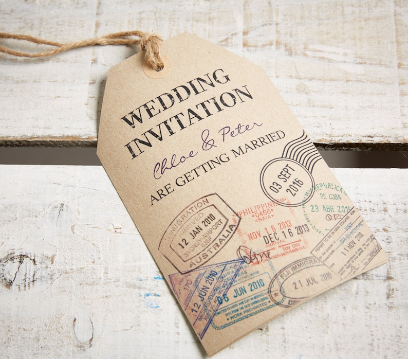 Vintage Style Kraft Luggage Tag Wedding Invitations and Rsvp's, Printed ...