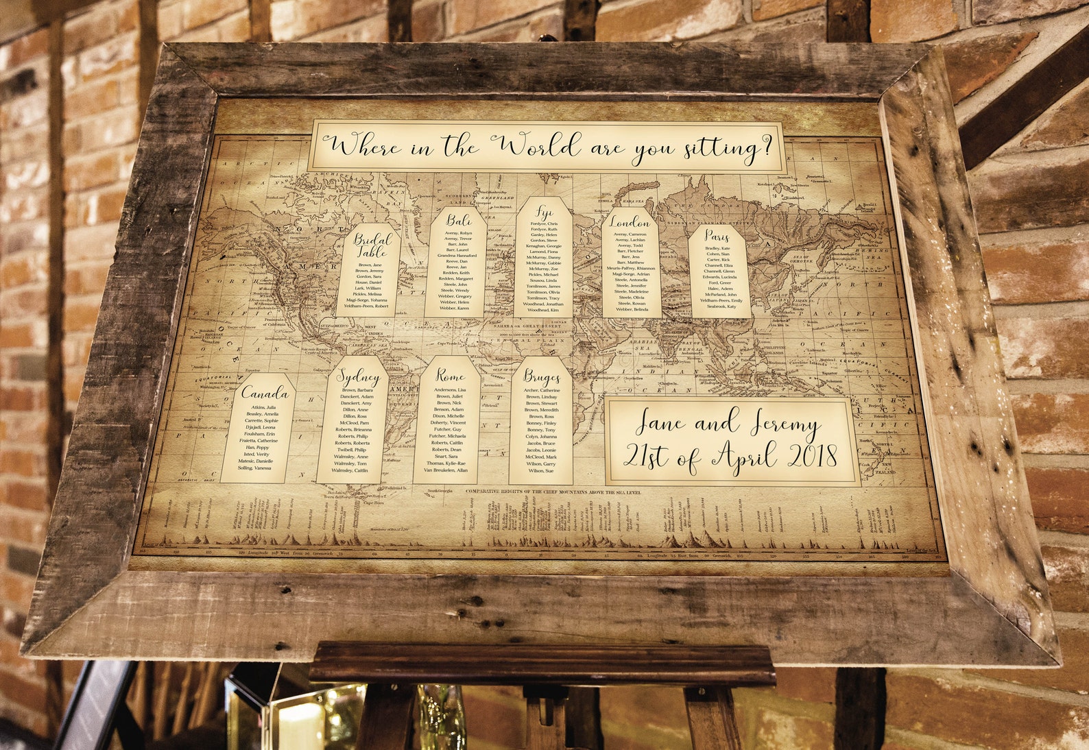 Vintage Style World Map Seating Plan for a Travel Themed Wedding/event ...