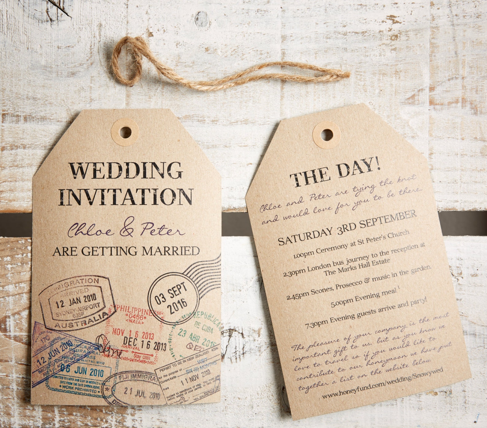 Vintage Style Kraft Luggage Tag Wedding Invitations and Rsvp's, Printed ...