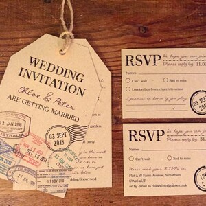 Vintage Style Kraft Luggage Tag Wedding Invitations and Rsvp's, Printed ...