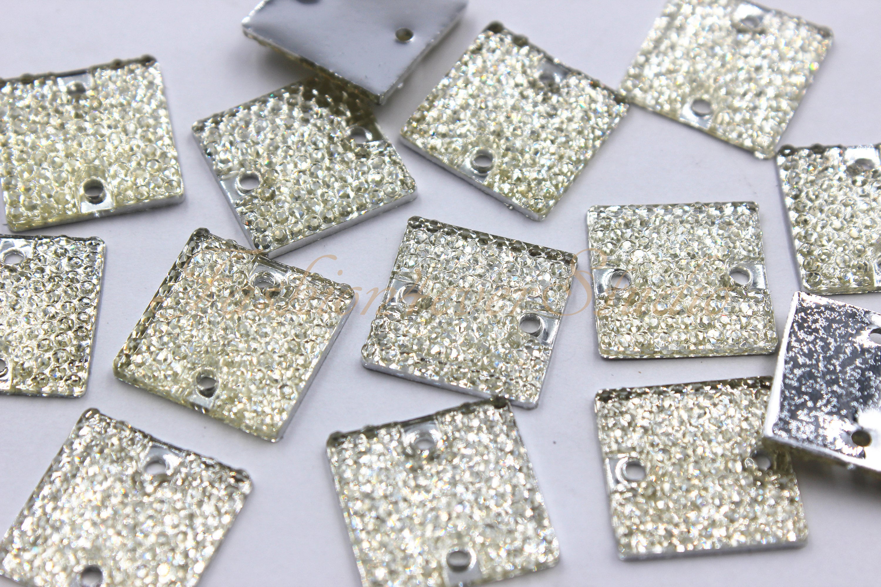 50pcs amarillo claro coser en gemas de resina plana, 15x15mm coser en ...