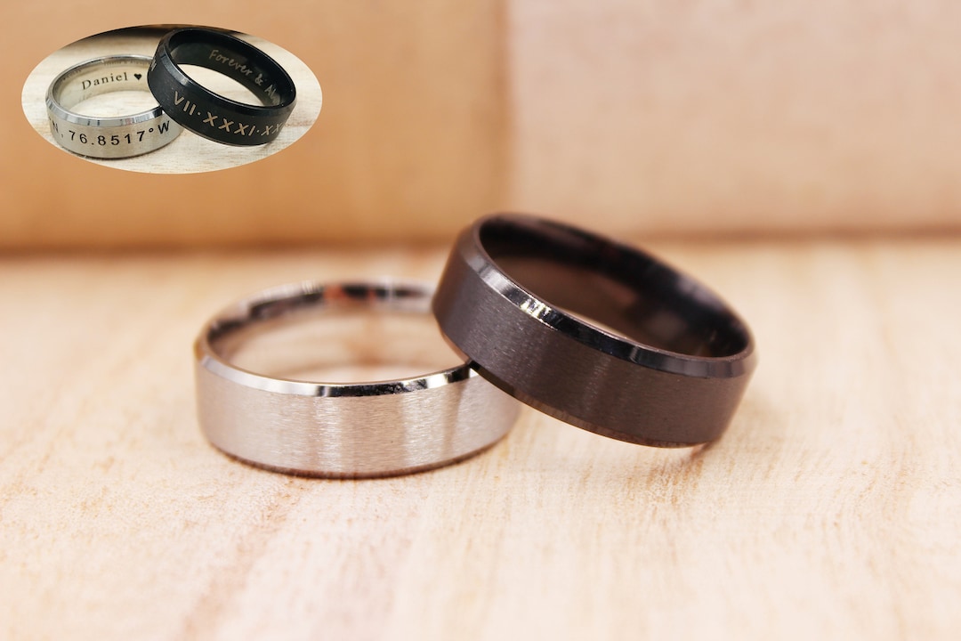 Customized 8mm Stainless Steel Ring, Black/silver Steel Ring, Unisex ...