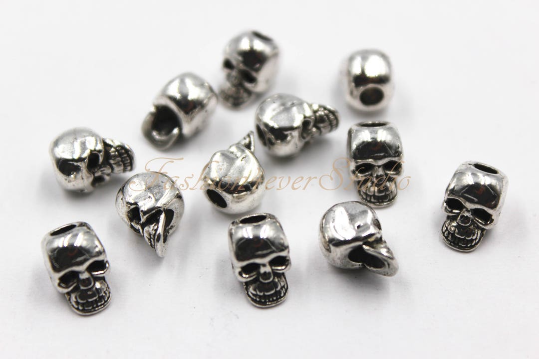10pcs Oxidized Silver Tone Base Metal Beads 7mm X 10mm, Silver Skull ...