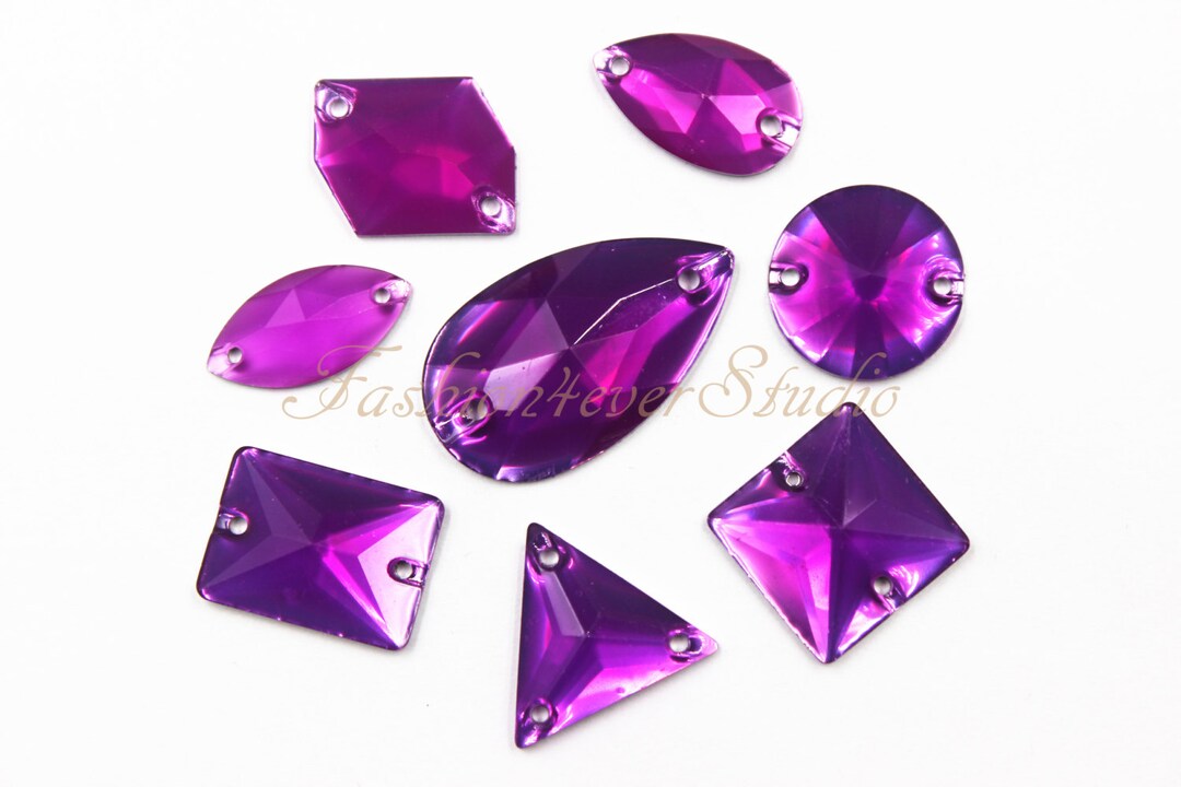 50pcs Neon Purple Sew on Flatback Resin Gems, Sew on Rhinestones ...