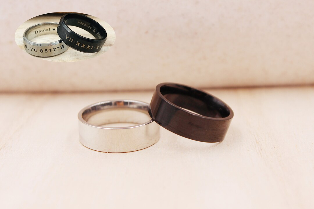 Customized 8mm Stainless Steel Ring, Black/silver Steel Ring, Unisex ...