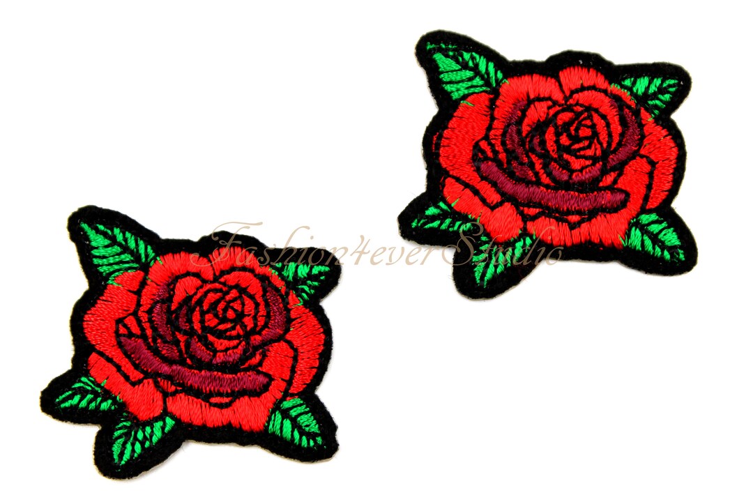 4ps Flower Patch, Iron on Rose Patch, Red Rose Applique, Embroidered ...