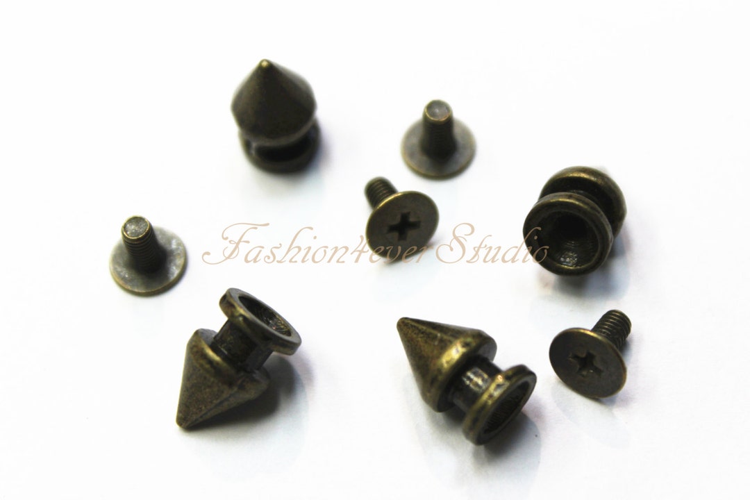 10 Sets Brass Tone Base Metal Screw on Spike, 7mmx12mm Rivets Studs ...