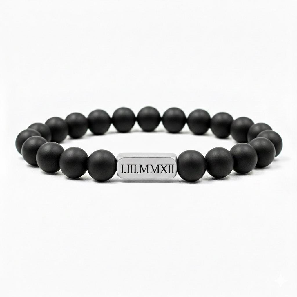 Customized Beaded Bracelet, Matte Black Onyx Bracelet, 8mm Beaded ...