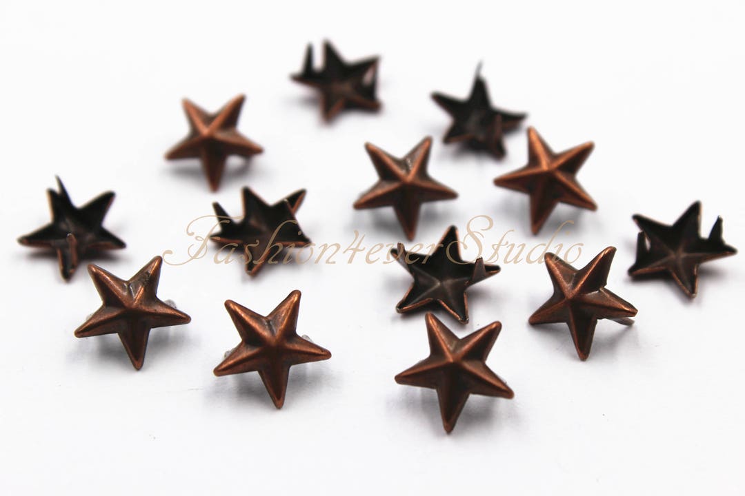 100pcs Metal Star Studs, 9mm Red Copper Star Metal Studs, Rivets Studs ...