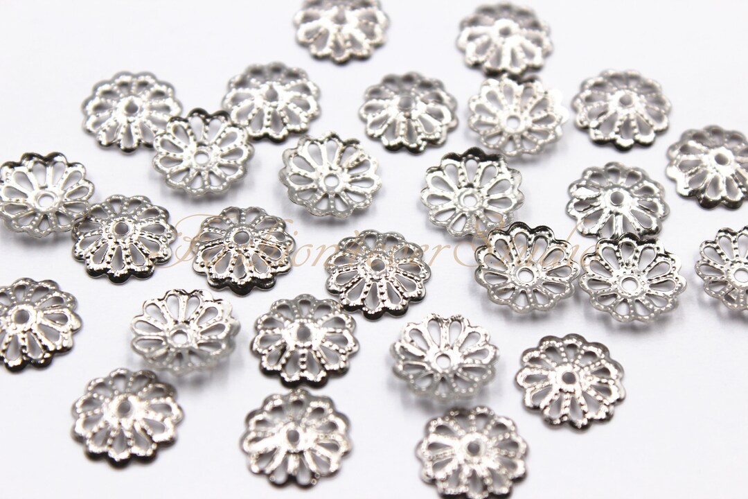 200pcs Silver Plated Base Metal Bead Cup 6mm 8mm, Silver Bead Cup ...