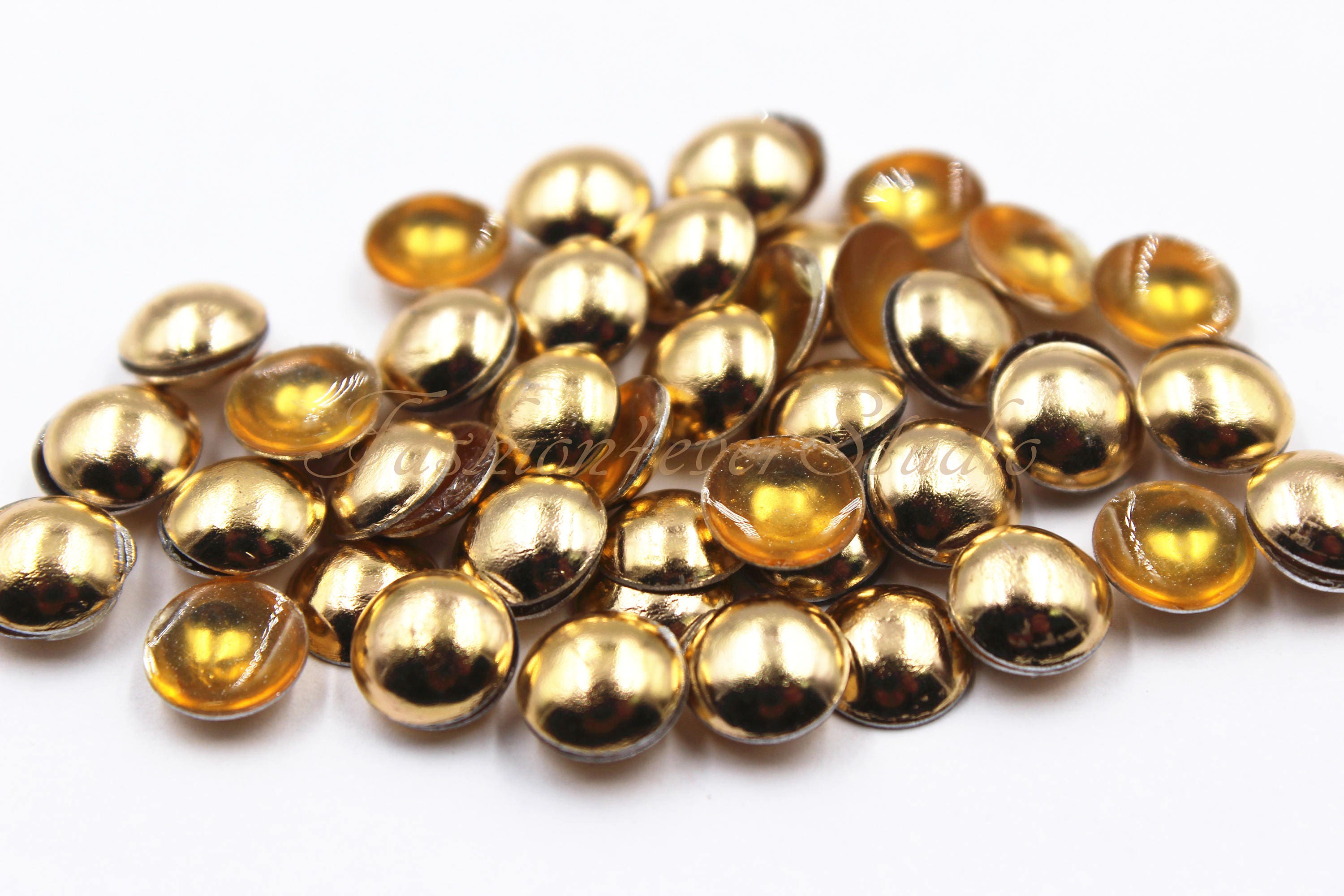 200/300pcs Iron on Light Gold Half Round Studs, 3mm/5mm/7mm Metal Studs ...