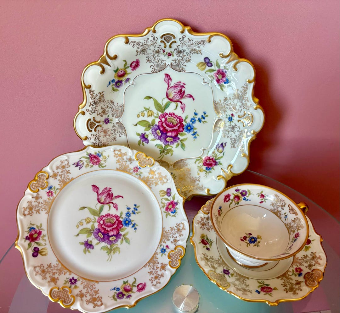 Vintage Tea Set for 1 Person Baroque Style ESCHENBACH Bavaria Germany ...
