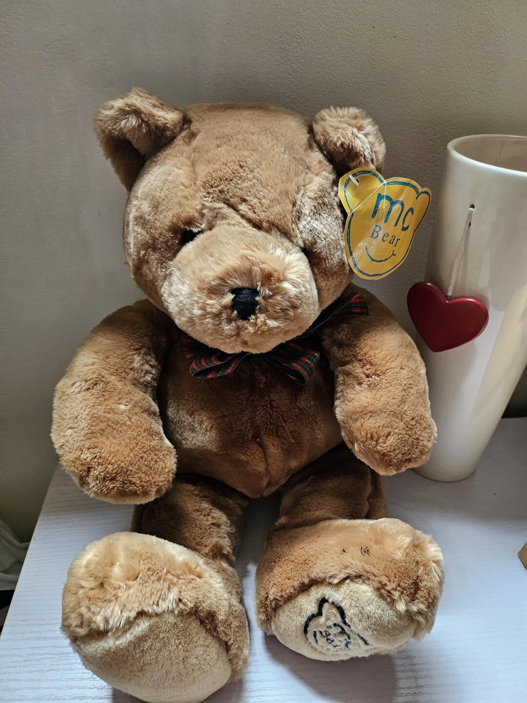 Vintage Old MC Bear Collectable 18" Teddy Bear Boy Soft Plush Toy Bow ...