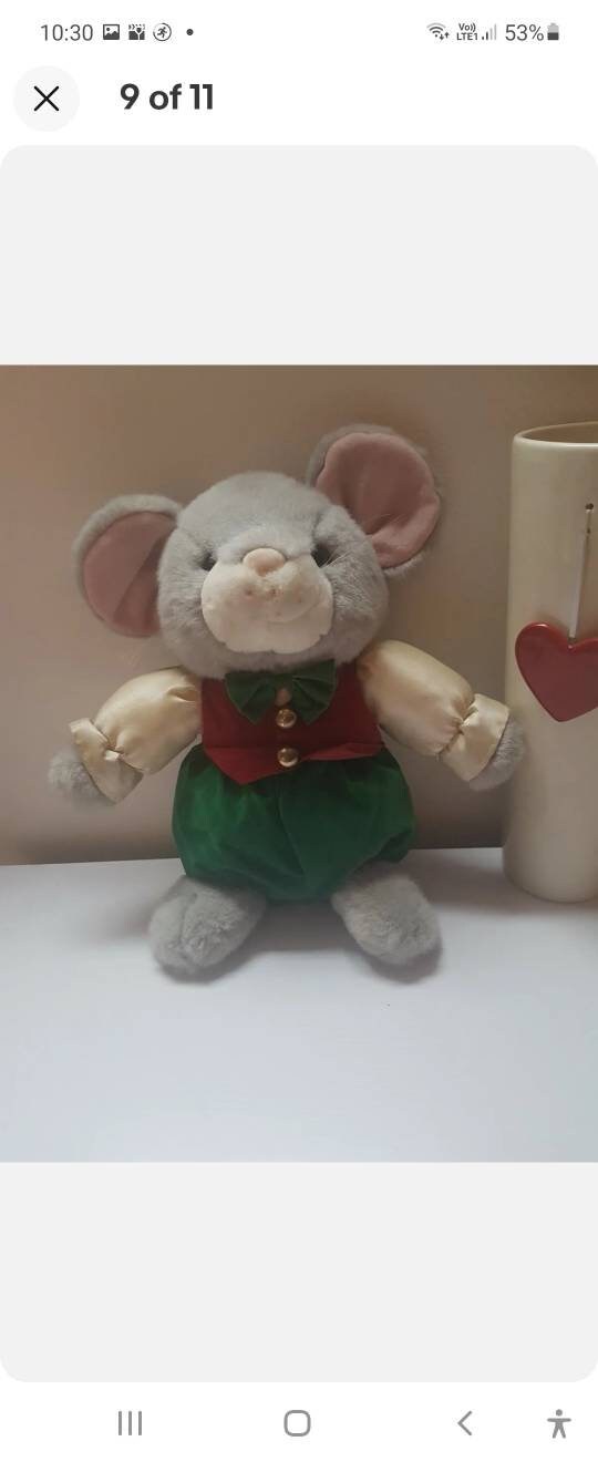 Vintage GIBSON GRETTINGS 1995 Cute Mouse Soft Plush Toy Teddy Velvet ...