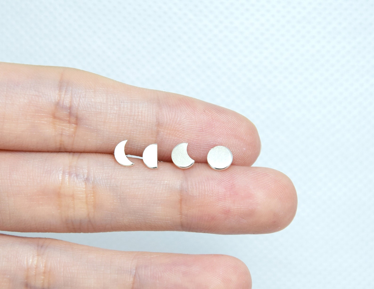 Moon Phase Silver Stud Earrings Set - Silver Handmade Moon Eclipse Studs - Great Gift/ Valentine ...