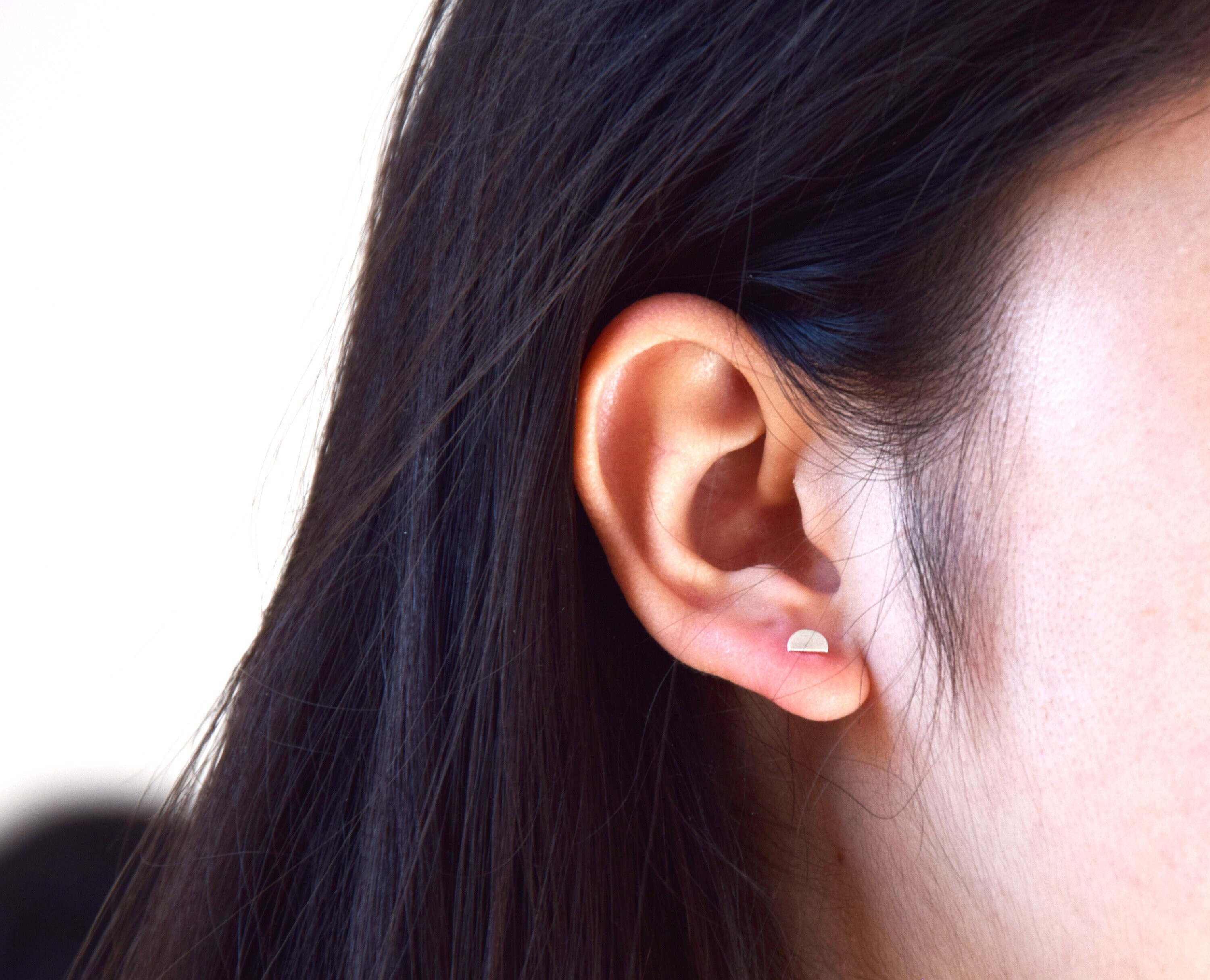 Semi Half Round Disc Silver Studs - Simple Round Studs - Handmade ...