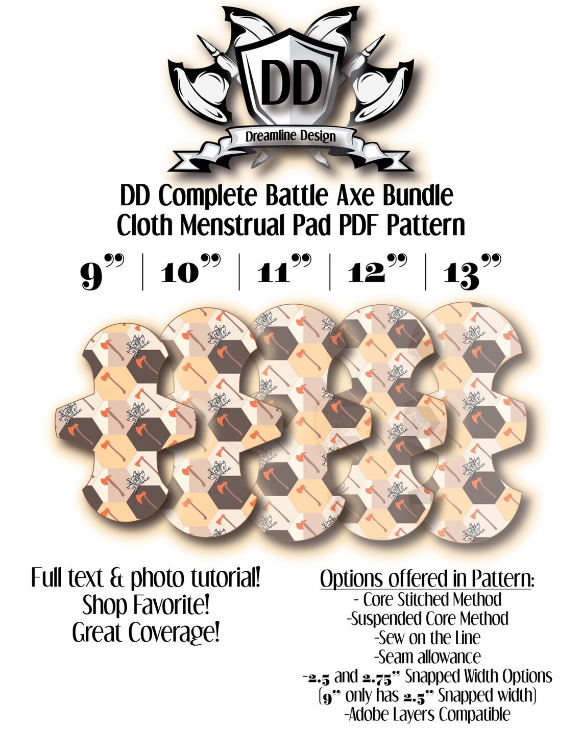 5 Sizes Complete Battle Axe Bundle Cloth Pad Pattern PDF - Etsy Australia