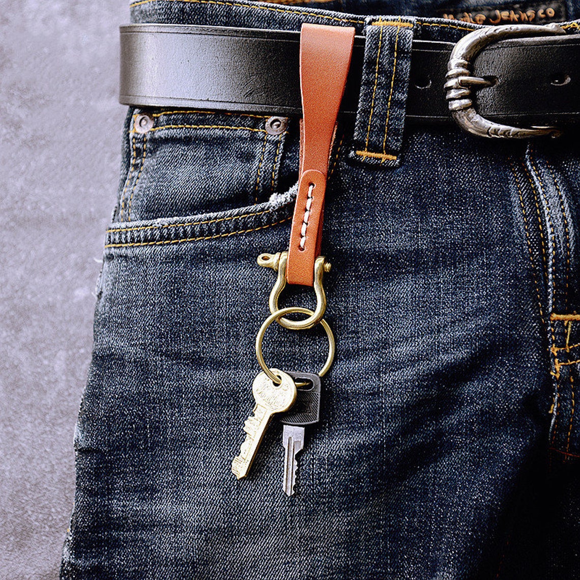 Handmade Leather and Brass Connector, Bike Key Chain Belt Key Ring ...